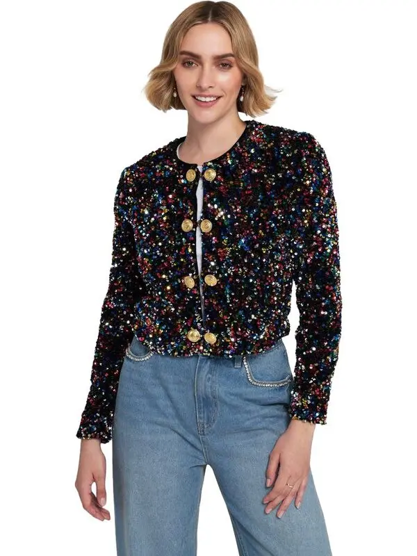 ELLE COLLECTION Sequin Embellished Cropped Jacket - Multi