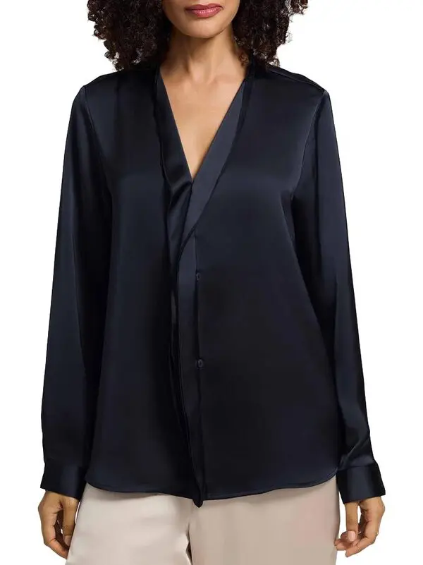 Foxcroft Rosale Ruffle Placket Button-up Shirt - Black