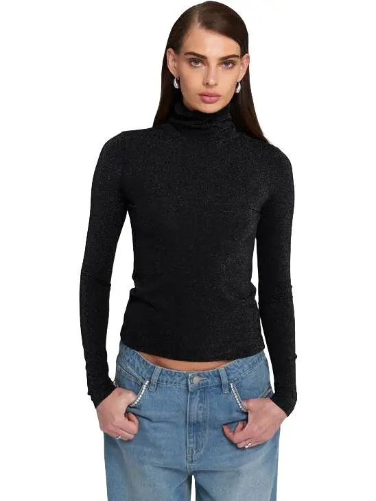 ELLE COLLECTION Knit Turtleneck Top - Sparkle Black