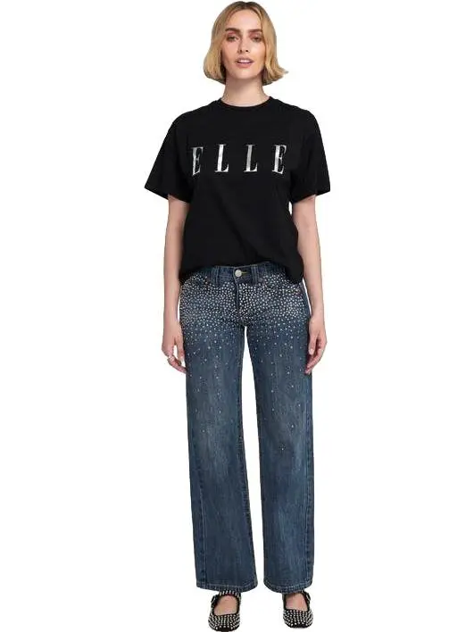 ELLE COLLECTION Studded Embellished Straight-leg Jeans - Medium Wash