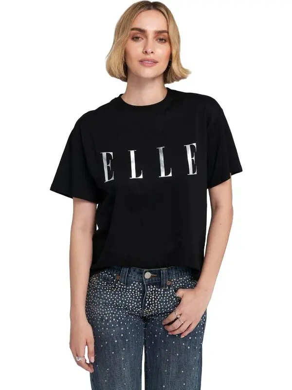ELLE COLLECTION Logo Foil Printed T-shirt - Black/silver
