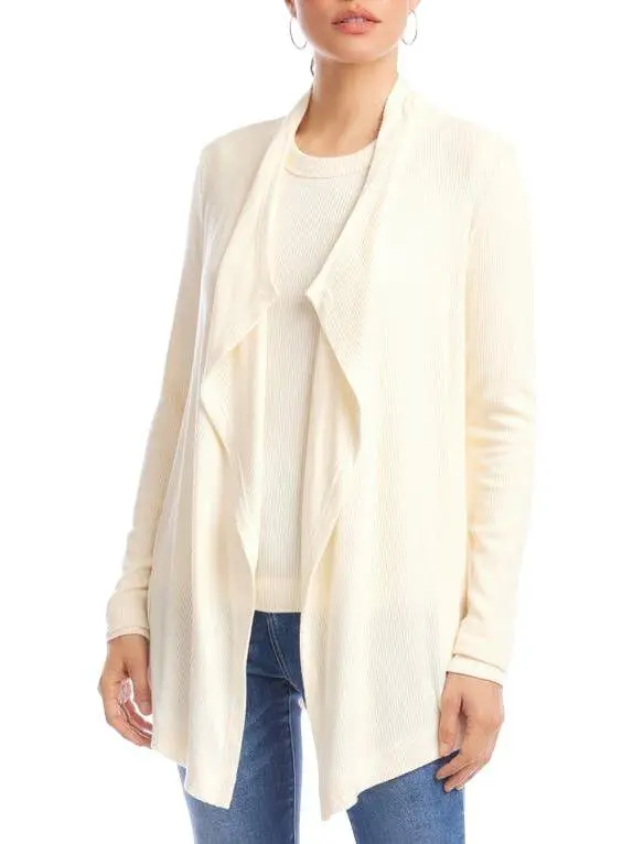 Karen Kane Rib Draped Open Front Cardigan - Dark Cream