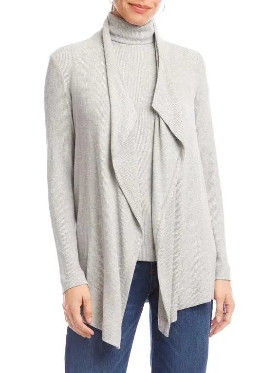 Karen Kane Rib Draped Open Front Cardigan - Heather Grey