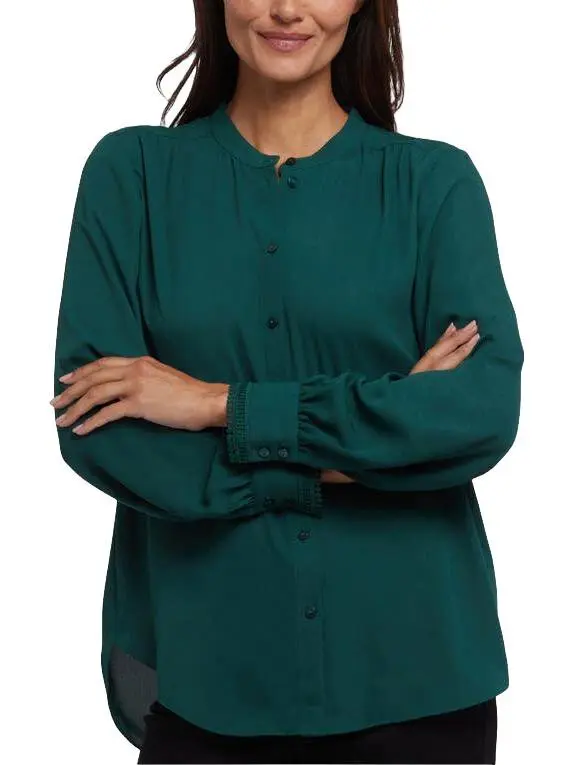 NYDJ Janie Lattice Inset Button-up Shirt - Pine Forest