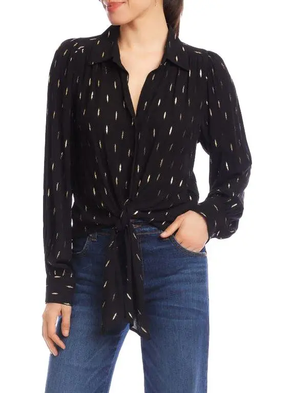 Karen Kane Metallic Tie-front Top - Black