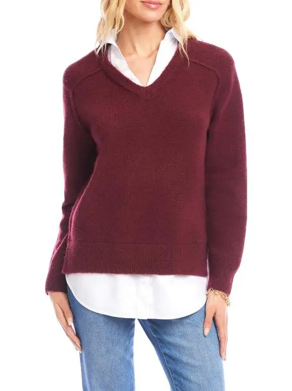 Karen Kane Mixed Media Layered Sweater - Wine
