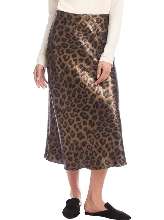 Karen Kane Bias Cut Satin Midi Skirt - Leopard