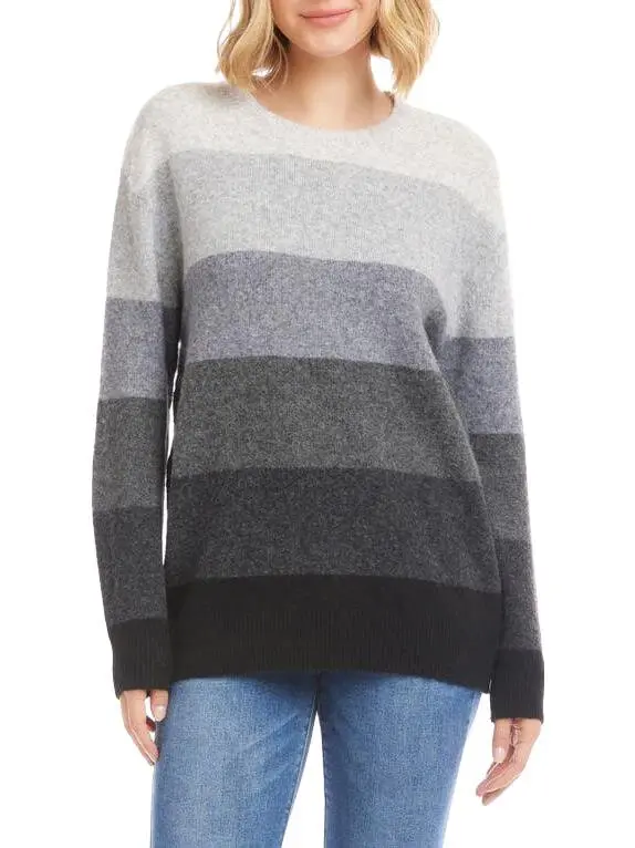 Karen Kane Ombré Stripe Colorblock Sweater - Gray
