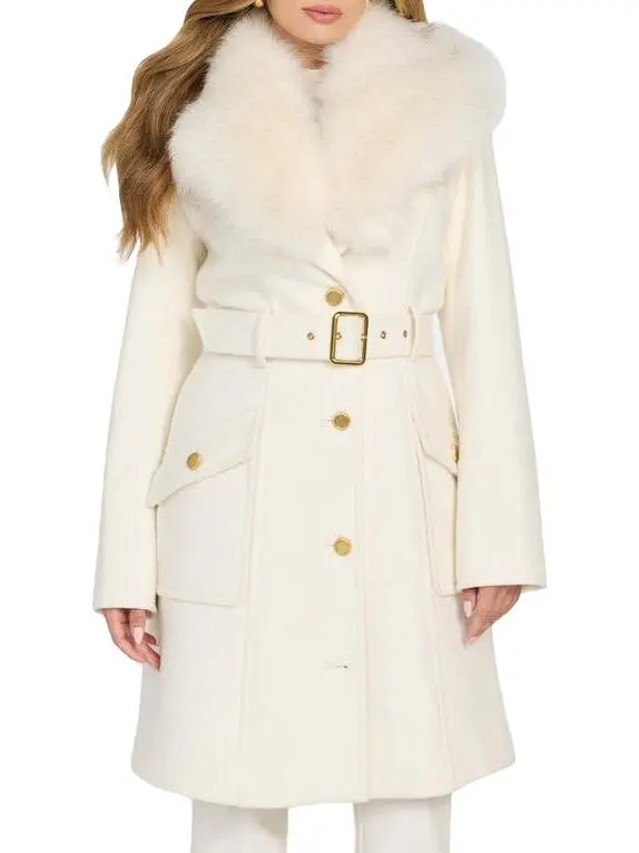 MARCIANO Alice Belted Coat With Removable Faux Fur Collar - Mcdm-open