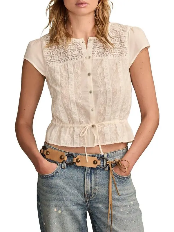 Lucky Brand Lace Tie-waist Top - Whisper White