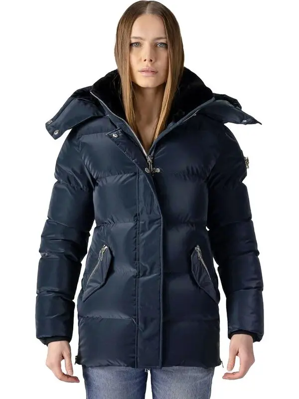 WOODPECKER Bumnester 3/4 Length Quilted Coat - Blue Diamond