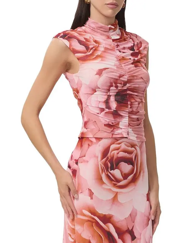 AFRM Jolie Mock Neck Sleeveless Top - Peach Roses