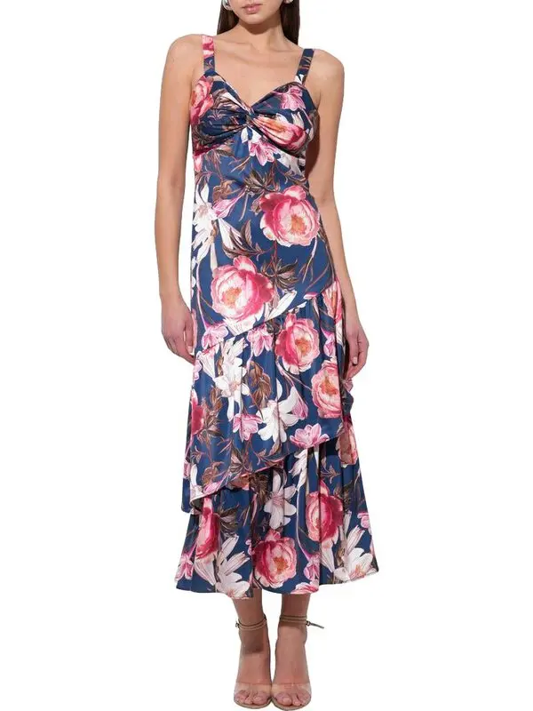 Adelyn Rae Dione Floral Tiered Ruffle Dress - Navy