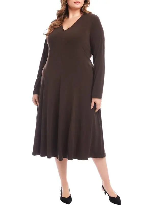 Karen Kane Kate Long Sleeve Travel Jersey Midi Dress - Brown