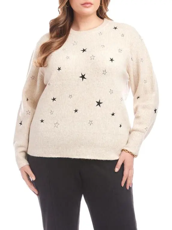 Karen Kane Embroidered Star Pullover - Oatmeal