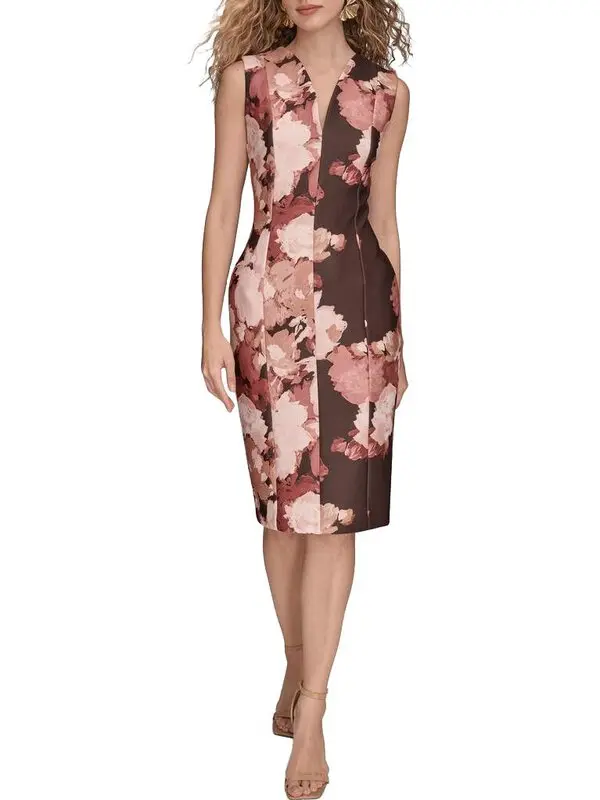 Donna Karan New York Floral Print Sleeveless Sheath Dress - Choc Plum