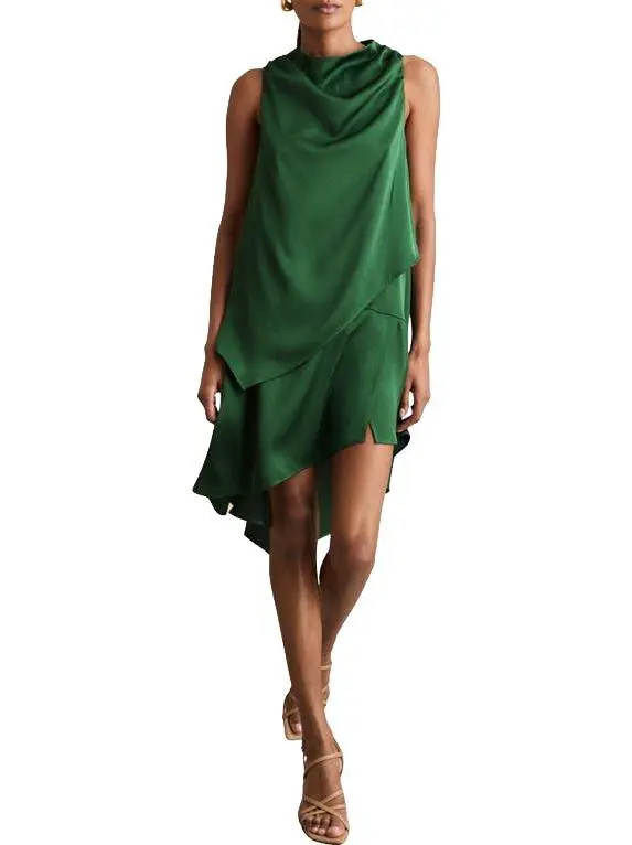REISS Eloise Drape Layered Asymmetric Satin Dress - Green