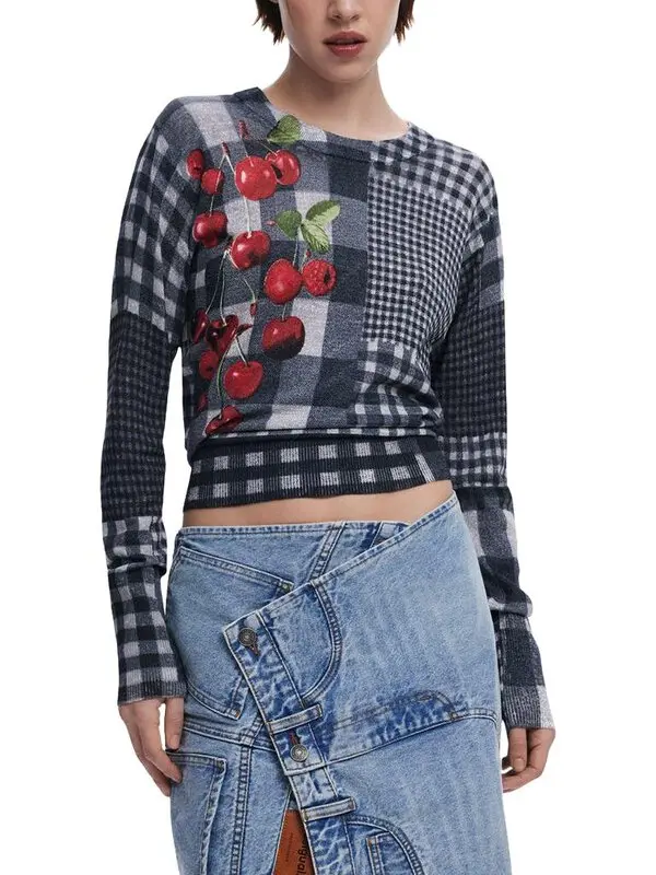 Desigual Checks Crop Sweater - Multi