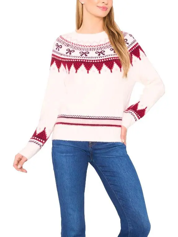 CECE DUPRAZ Fair Isle Ribbon Detail Crewneck Sweater - Glamour Red