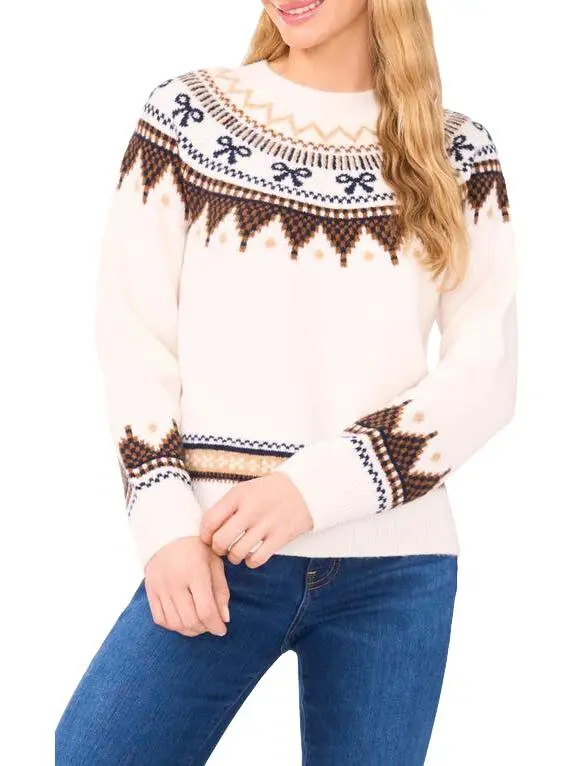 CECE DUPRAZ Fair Isle Ribbon Detail Crewneck Sweater - Toasted
