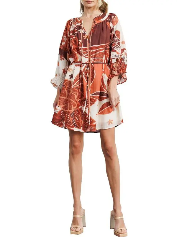 CIEBON Christy Floral Mini Dress - Brown Multi