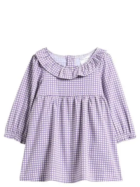 TINY TRIBE Check Long Sleeve Frill Neck Dress - Lilac