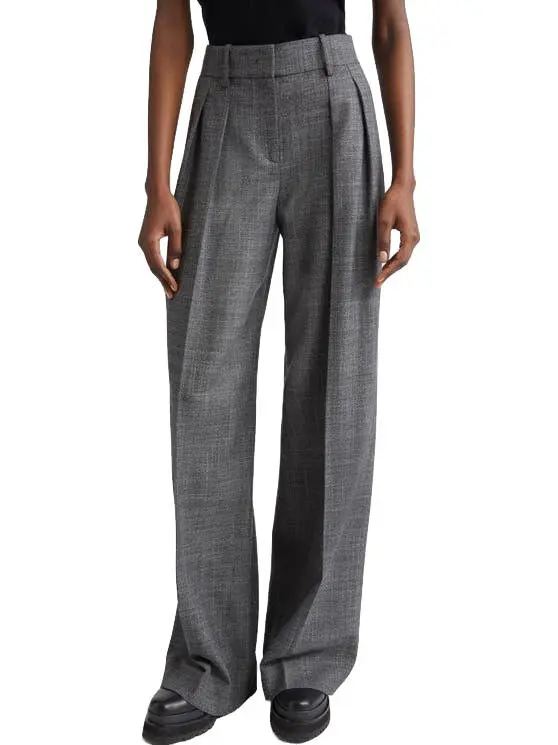 Michael Kors Pleated Slouch Wool And Silk Trousers - Graphite Multi