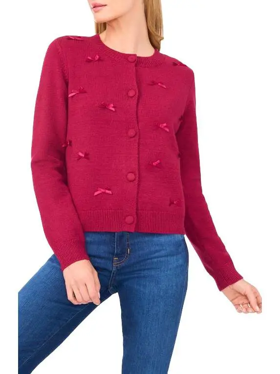 CECE DUPRAZ Bow Detail Crewneck Cardigan - Deep Merlot