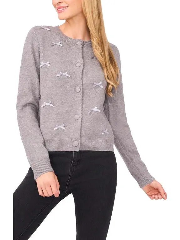 CECE DUPRAZ Bow Detail Crewneck Cardigan - Light Heather Grey