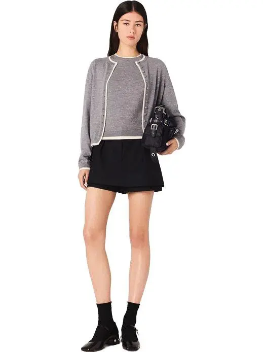 Maje Knit Embellished Cardigan - Black / White / Pink / Gray