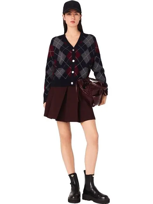Maje Argyle Cropped Cardigan - Black