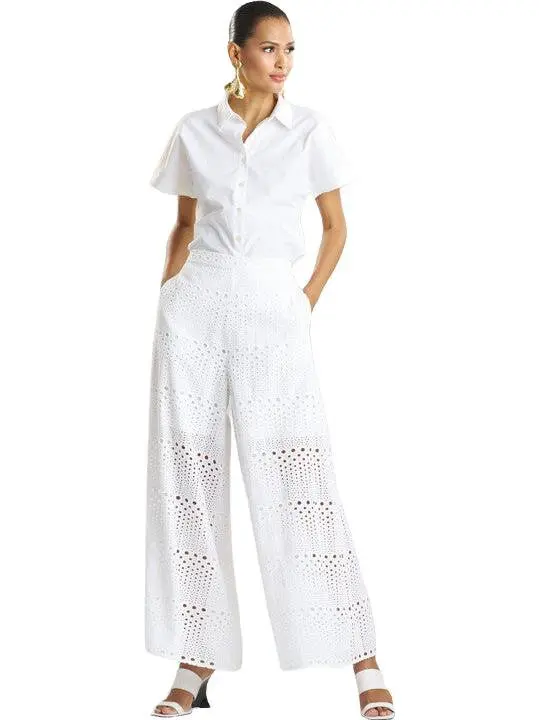 Natori Round Eyelet Pants - White