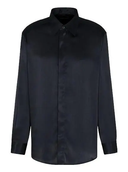 Emporio Armani Solid-colour, Pleated Fabric Shirt - Black