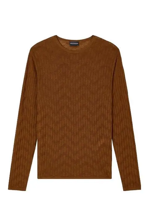 Emporio Armani Patterned Knit Wool And Silk-blend Jumper - Natural