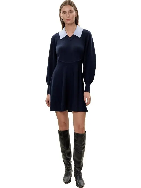 Rebecca Taylor Rhea Fit-and-flare Mini Sweater Dress - Navy