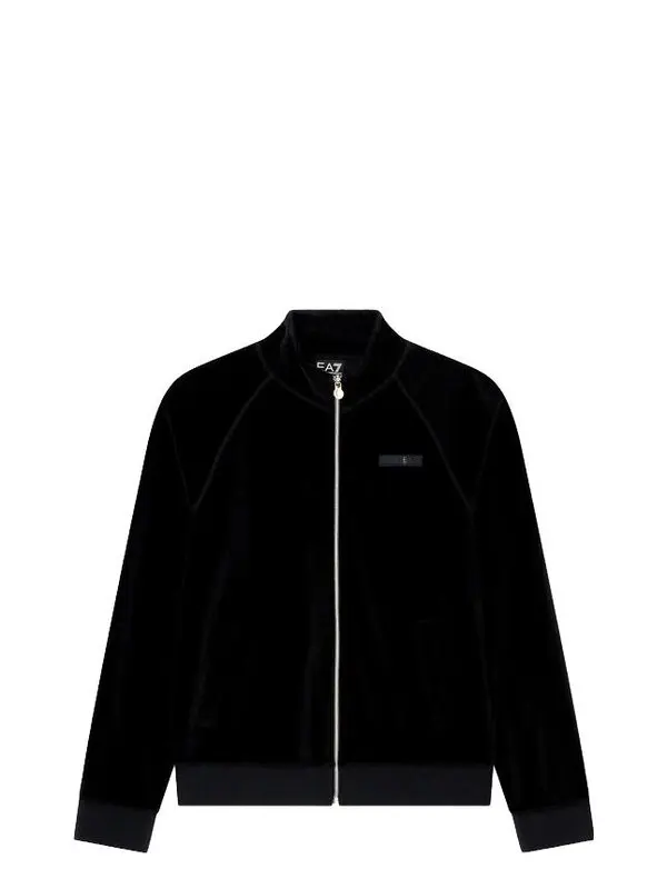 EA7 Athletic Velour Zip-up Sweatshirt - Black