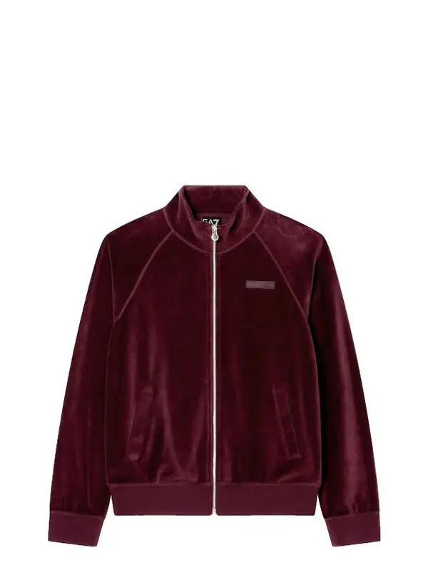 EA7 Athletic Velour Zip-up Sweatshirt - Burgundy / Red