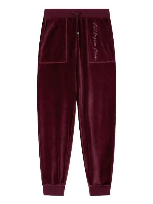 EA7 Athletic Velour Stretch Chenille Joggers - Burgundy / Red