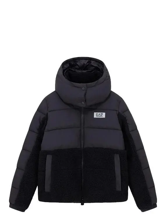 Emporio Armani Nylon Padded Jacket With Teddy-effect Fabric Details - Black
