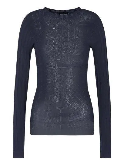 Giorgio Armani Textured Viscose Blend Jumper - Blue