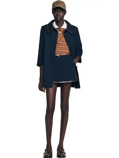 Sandro Mini Skirt With Leather Bands - Blue / Navy