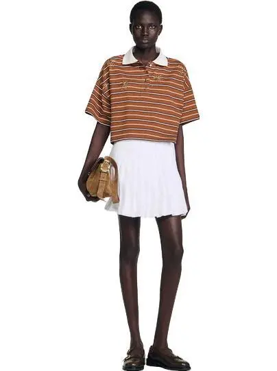 Sandro Mini Skirt With Leather Bands - Blue / Navy