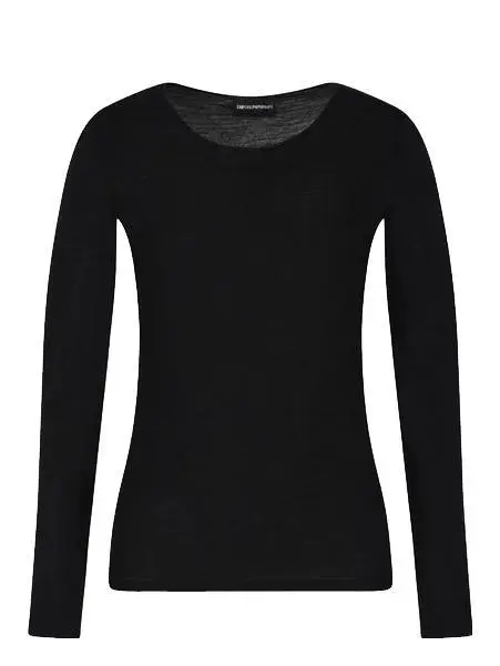 Emporio Armani Round-neck Wool And Silk Blend Jumper - Black