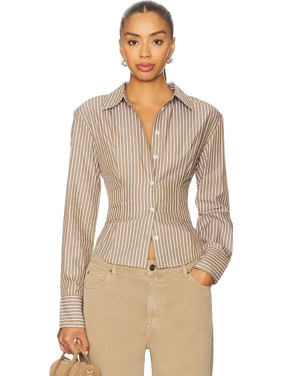 ALL THE WAYS Ellie Button Up Top - Brown Stripe