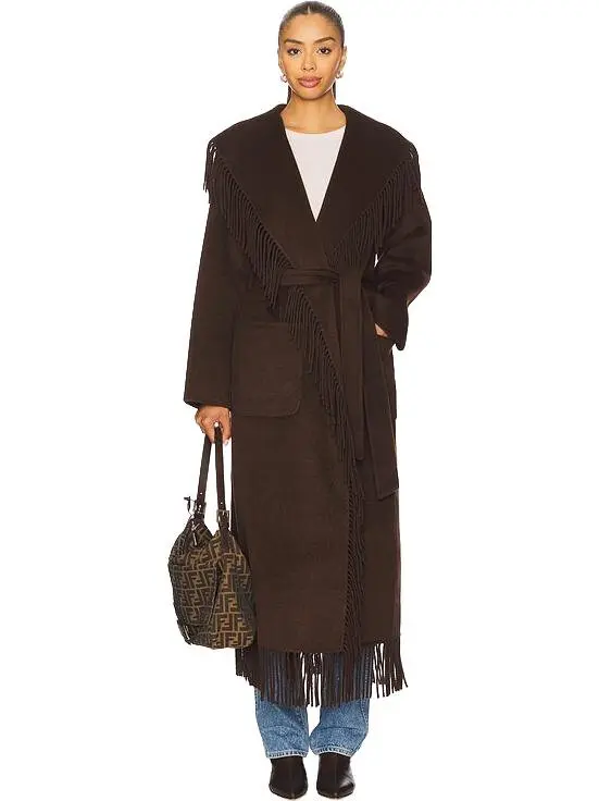 Simkhai Carrie Fringe Robe Coat In Brown - Chocolate