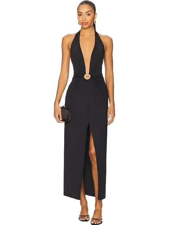 Bardot Alma Plunging Midi Dress - Black