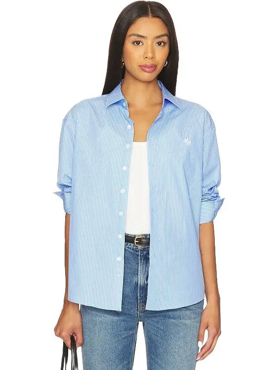 MOTEL MARGARITA Newport Long Sleeve Button Up Shirt - Sky Blue & White