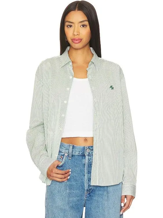 MOTEL MARGARITA Newport Long Sleeve Button Up Shirt - White & Forest