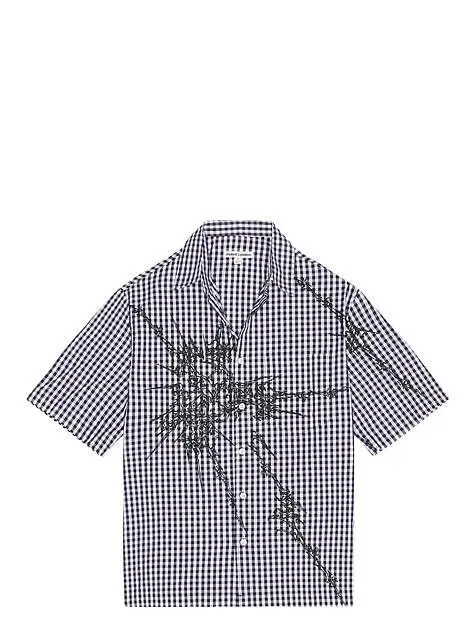 JADED LONDON Gingham Illustration Shirt In Blue - Navy
