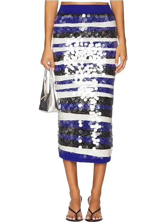 MSGM Sequin Knit Skirt - Blue & White